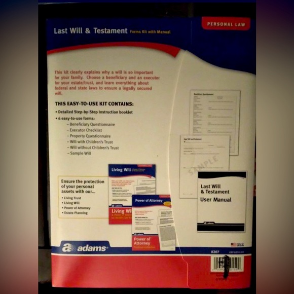 Adams | Office | Last Will Testament Form Kit With Manu | Poshmark